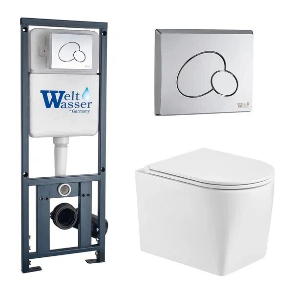 Комплект WeltWasser 10000008940 унитаз Nesenbach 004 GL-WT+инсталляция Marberg410+кнопка