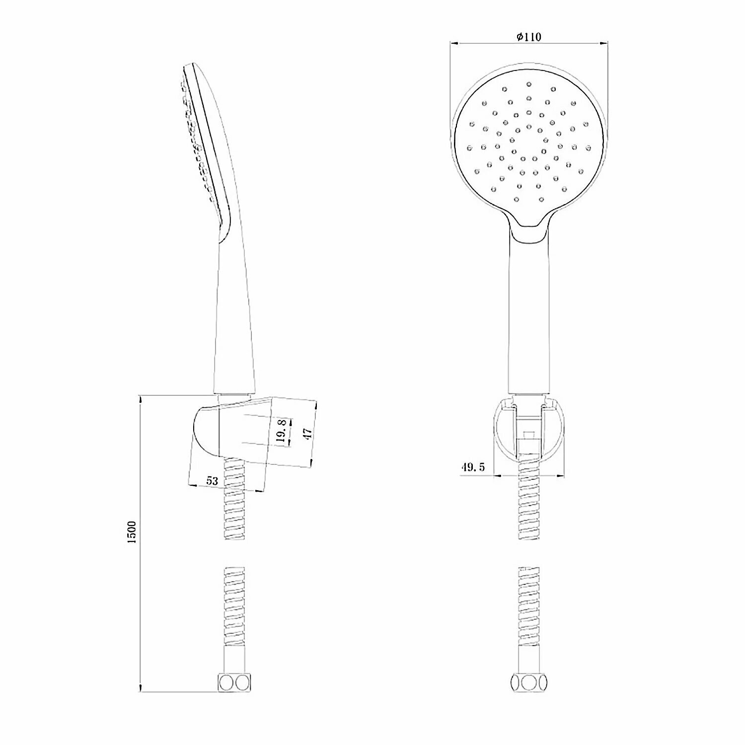 Душевой комплект Bravat ECO: держатель, шланг 1,5 м, лейка 1 режимн диам. 110 мм, хром (D2122CP-ENG)