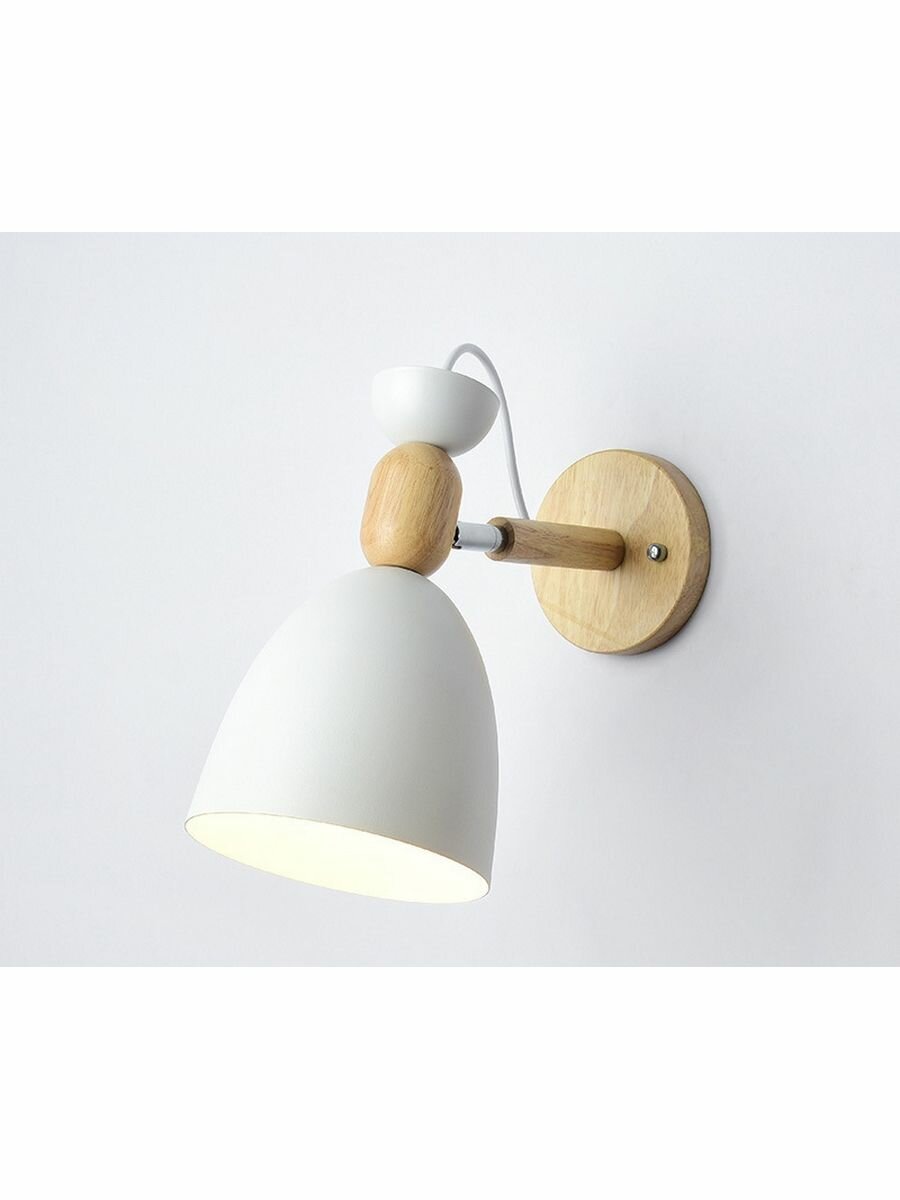 Бра на стену светильник в спальню дерево металл Maple Lamp WL-15-WHITE, E27, белый