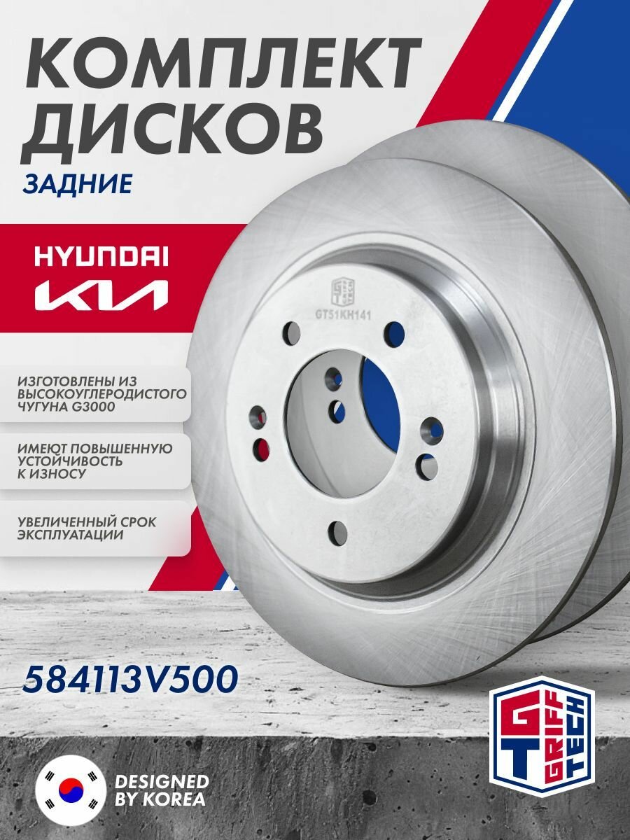 Комплект тормозных дисков задних GRIFF TECH KIA Optima / Hyundai Sonata / Creta (электр. стоян. тормоз) / 584113V500