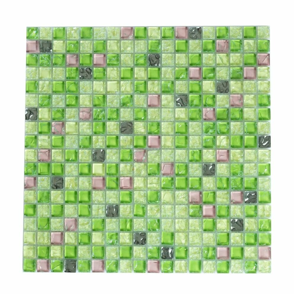 Плитка мозаика КерамограД стеклянная с камнем на сетке для ванной и душевой, влагостойкая износостойкая, 30х30см / 1 сетка