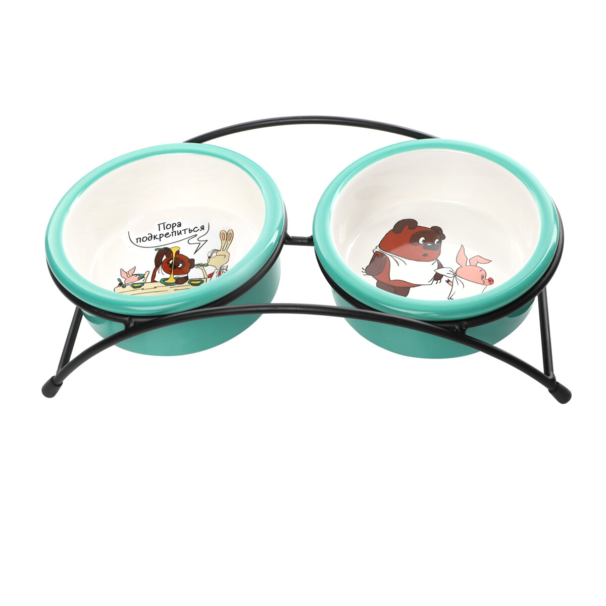 Миска для кошек и собак керамическая двойная на подставке "Пора подкрепиться!", 2*0.25 Triol