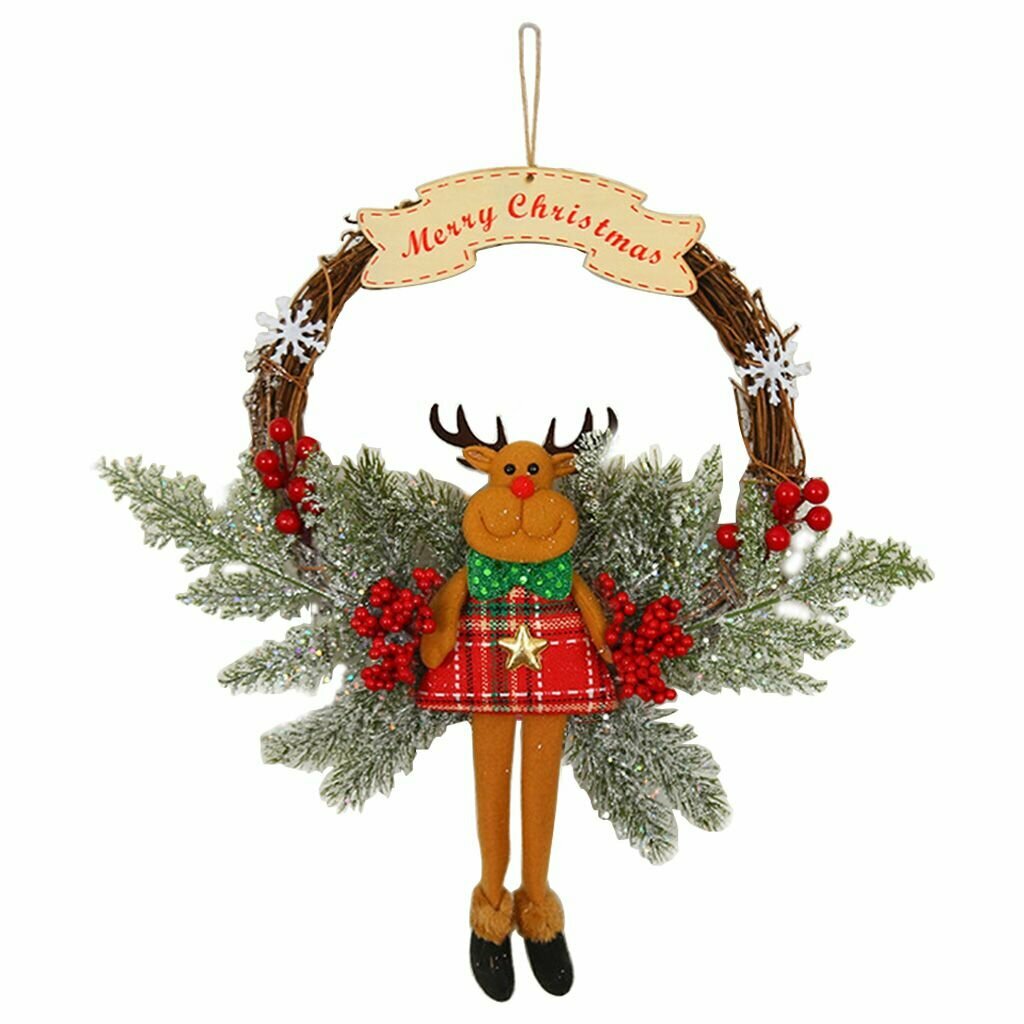 Рождественский венок из ротанга со снеговиком Санта-Лося для кукольной вывески, висящей на гирлянде