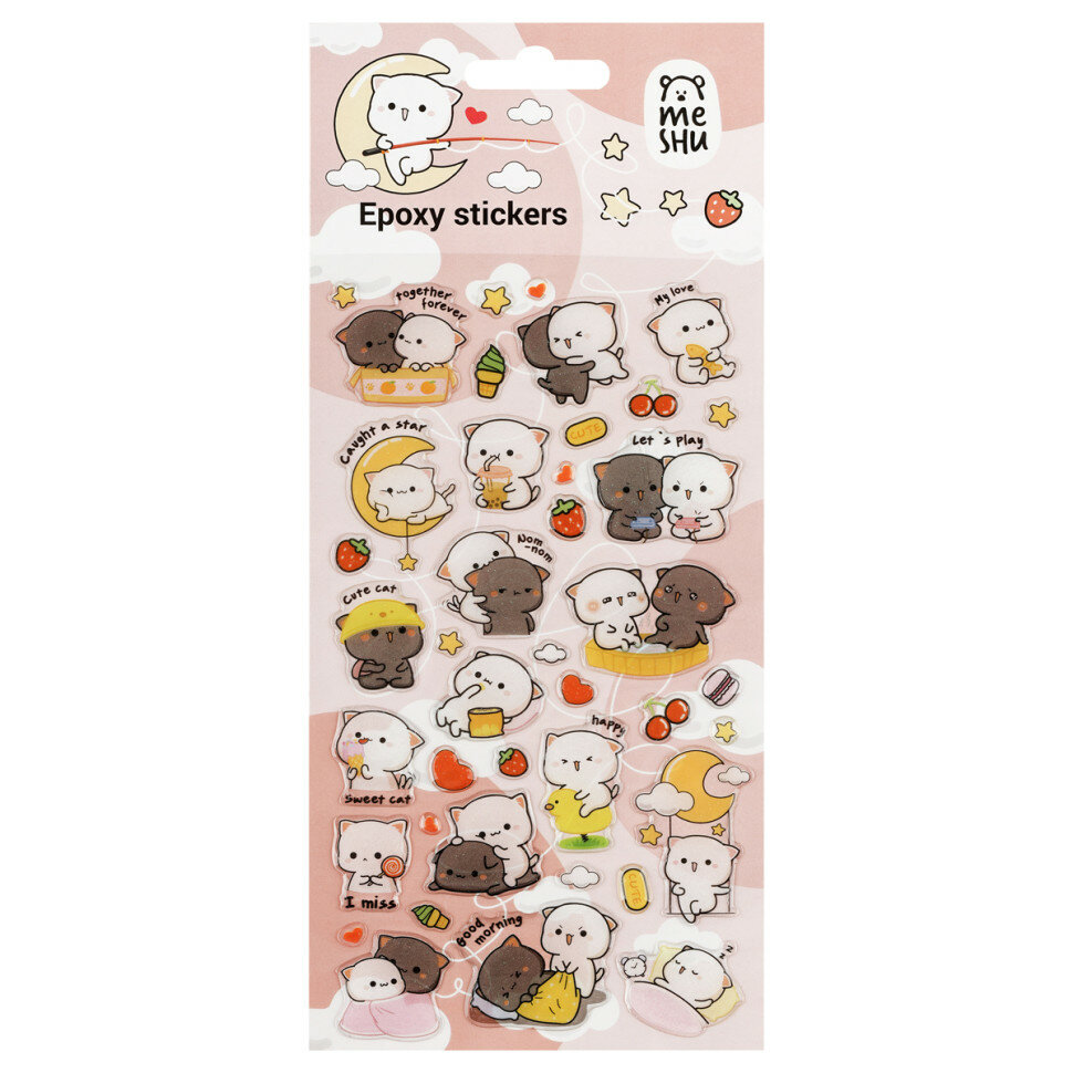 Наклейки гелевые MESHU "Cute kittens", 10*23 см, пакет европодвес, 365074
