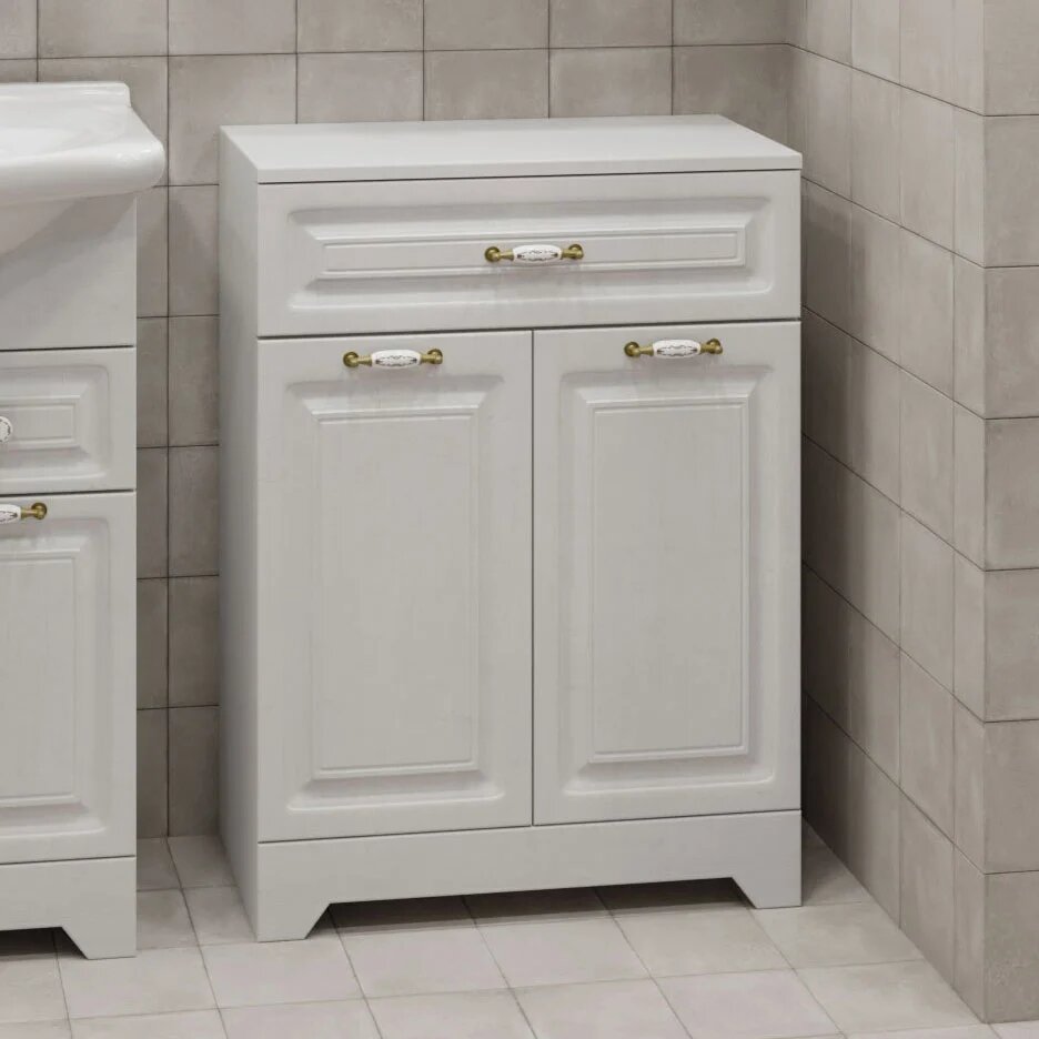 Тумба Stella Polar Кармела в классическом стиле, напольная, 60 см, из МДФ, с выдвижными ящиками, белая с доводчиками