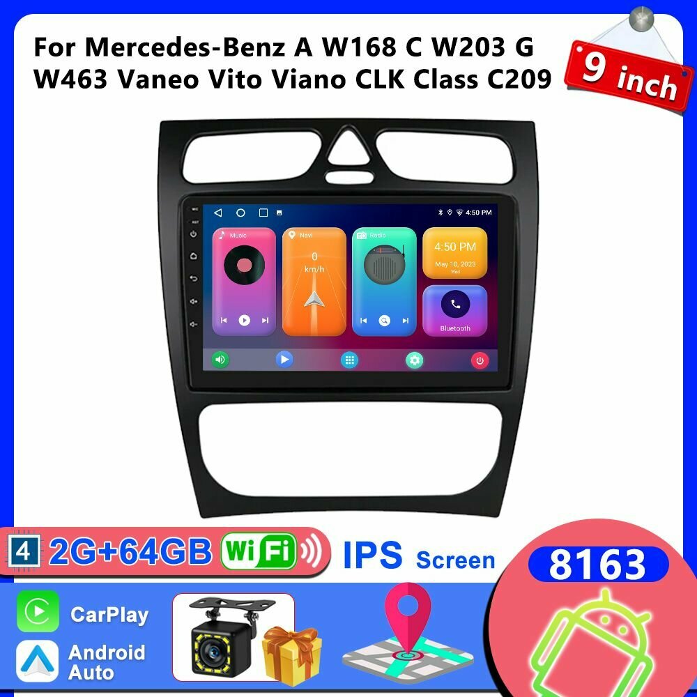 Автомагнитола 2 дин Андроид для Мерседес Бенц/Mercedes Benz 2+64Гб Gps навигатор CarPlay, Wi-Fi, Bt, RDS