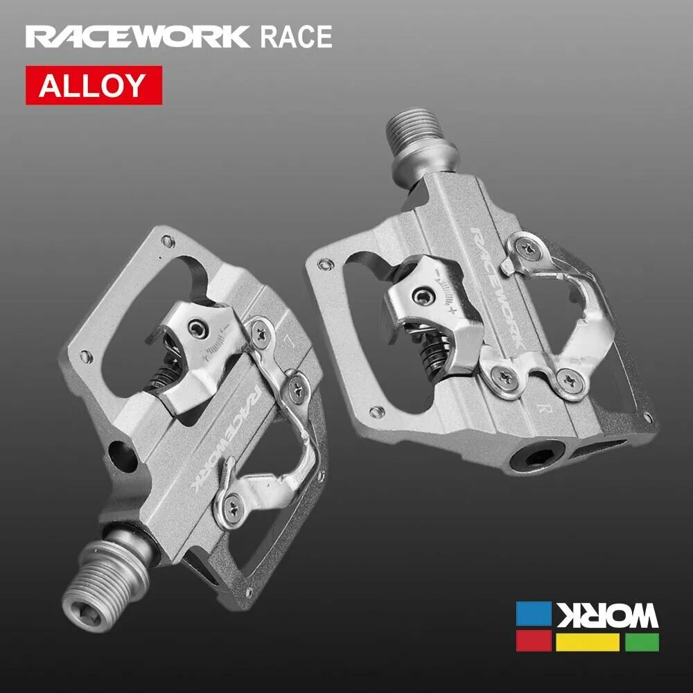 Педали гибридные RACEWORK M213 SPD для велосипеда универсальные с шипами Серебристый металл