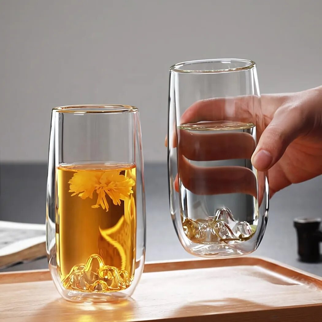 Стакан стеклянный с двойными стенками 330мл, «Хай-Тек», прозрачный, для напитков