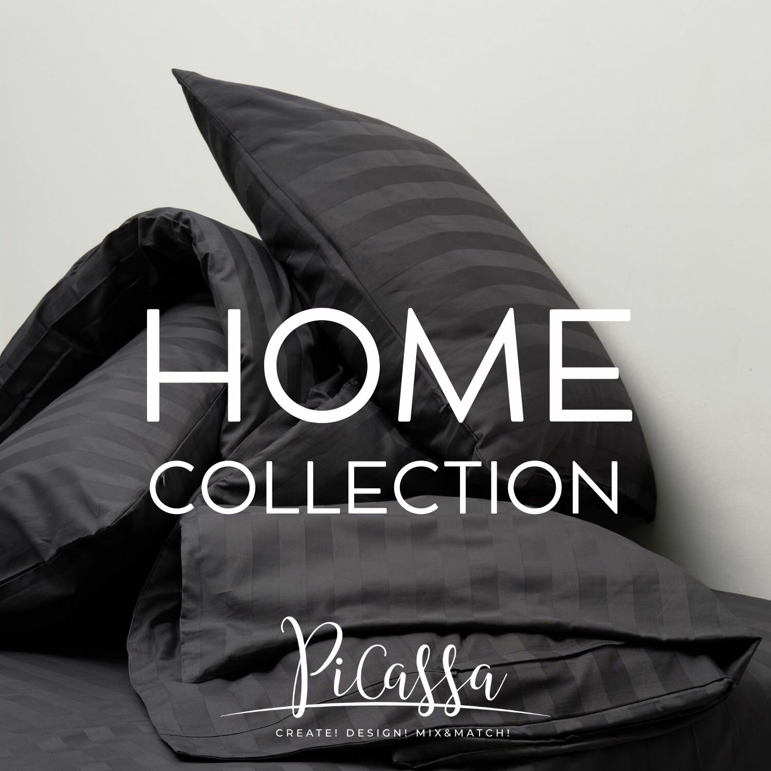 Комплект постельного белья PiCassa "Home Collection", страйп-сатин, евростандарт, темно-серое