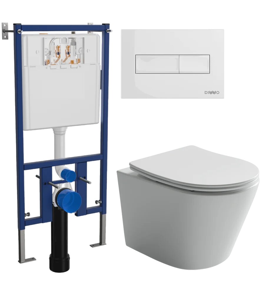 Комплект 3 в 1 Унитаз подвесной Ceramicanova Balearica Rimless CN6000 / Инсталляция DIWO 4501 / Кнопка 7320 цвет глянцевый белый