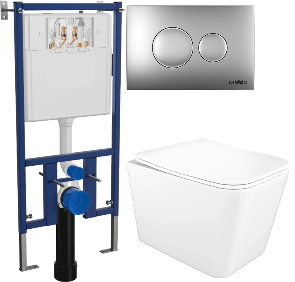 Комплект 3 в 1 Унитаз подвесной STWORKI Молде S23401WH безободковый, с микролифтом, антивсплеск / Инсталляция DIWO 4501 / Кнопка 7311 цвет матовый хром