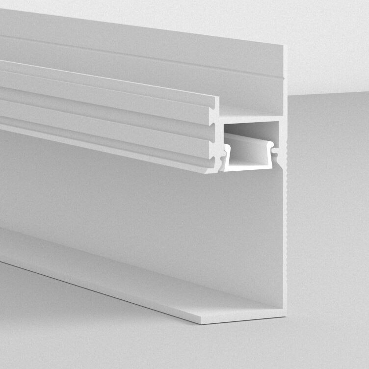 Теневой алюминиевый плинтус с подсветкой цвет серебро матовое высота 48.5 мм. ПО 196