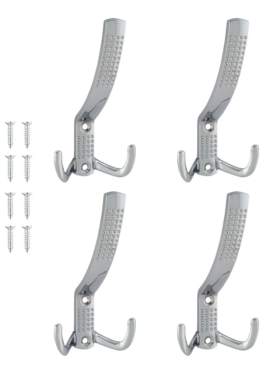 Трехрожковый мебельный крючок серебристый, 14,5 см – 2 шт. — надежные настенные держатели для одежды и аксессуаров