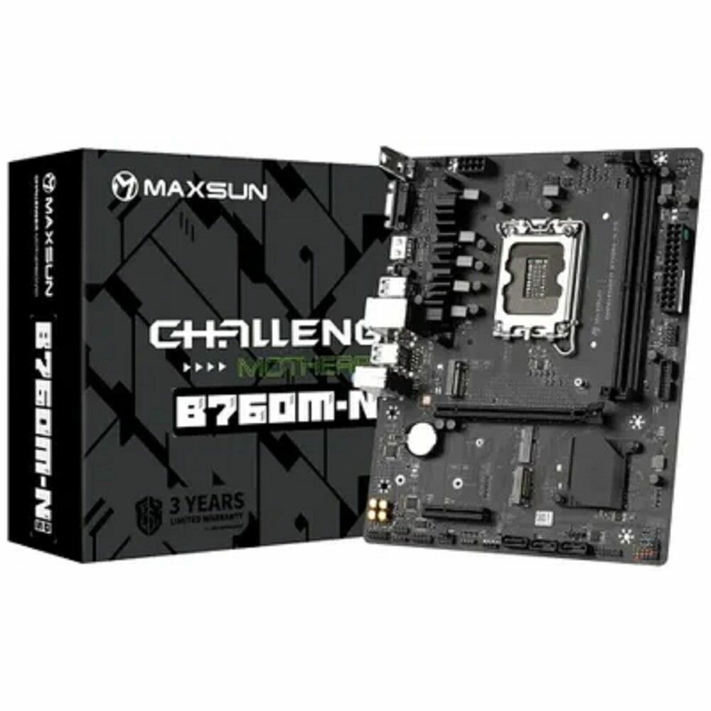 Материнская плата MAXSUN MS-Challenger B760M-N D5 LGA1700, mATX, 2xDDR5, HDMI+VGA, 2хM.2, LAN 1Gb, RTL