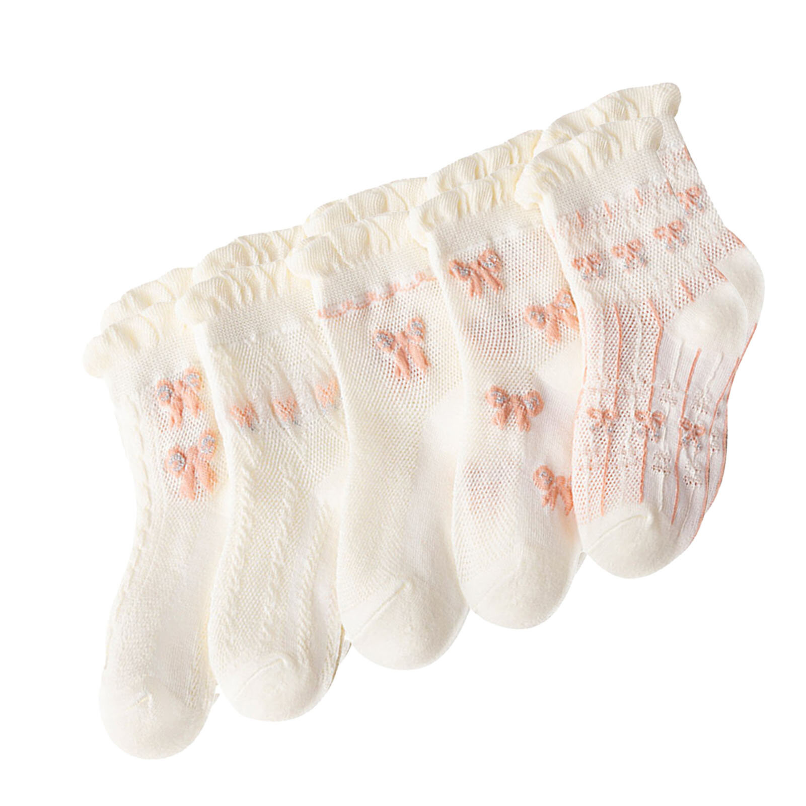 Набор носок для девочек с бантом и кружевом для младенцев, 5 пар, розовые, для детей 1-3 лет