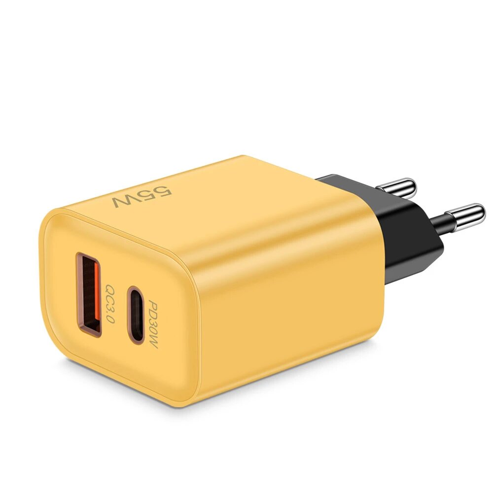 Сетевое зарядное устройство 55 Вт с поддержкой быстрой зарядки и USB 3,0 Желтый, EU - Yellow