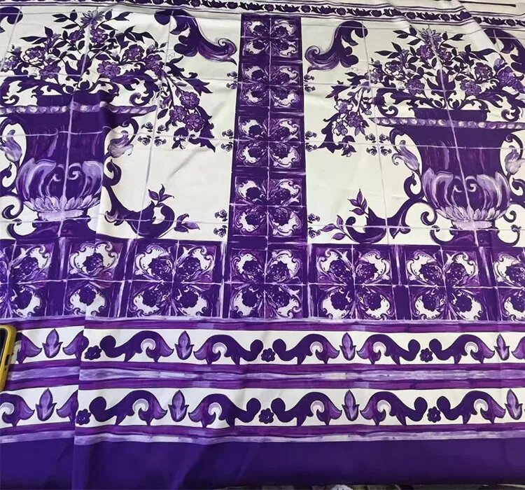 Хлопковая парча сине-белая с принтом Vace Фиолетовый, Poplin cotton, фиолетовый