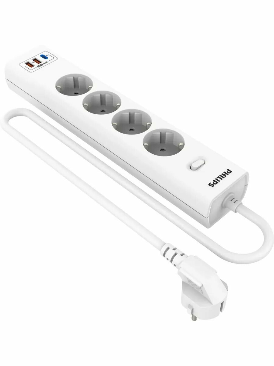 Сетевой фильтр Philips CHP8246WA/51 2м (4 розетки) белый (коробка)