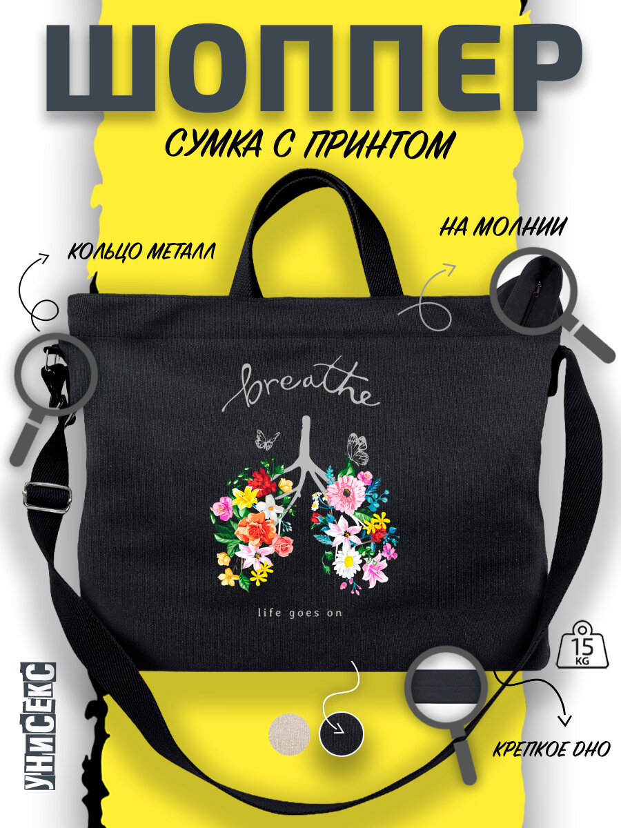 Сумка  шоппер y2k через плечо цветы легкие breathe