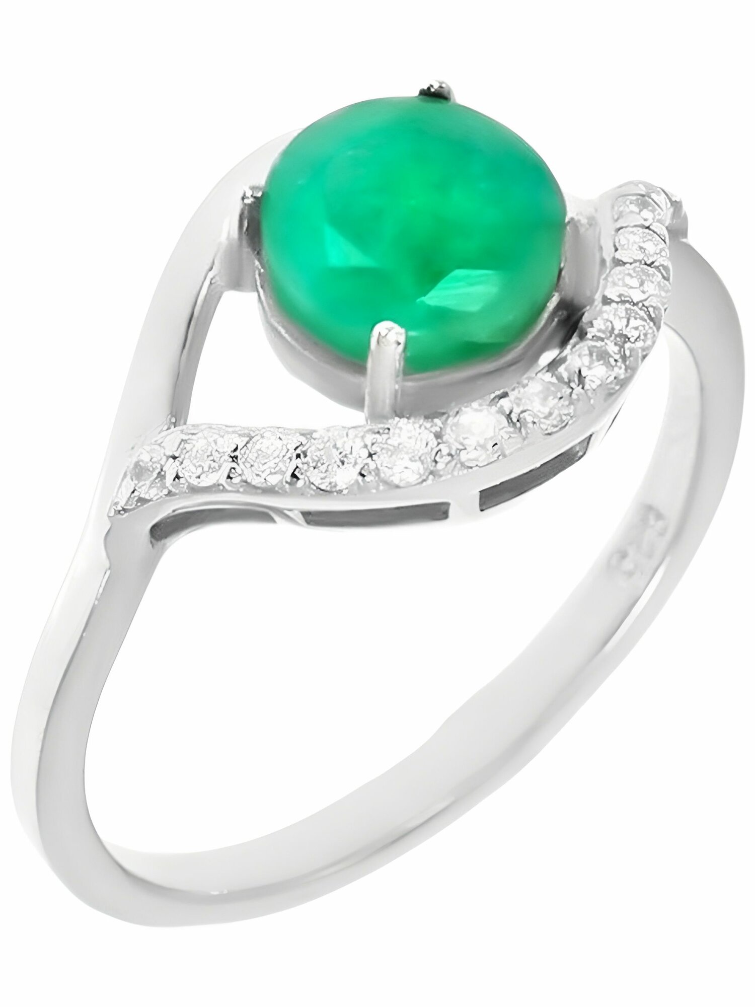 Кольцо тонкое, серебро, 925 проба, родирование, изумруд, фианит