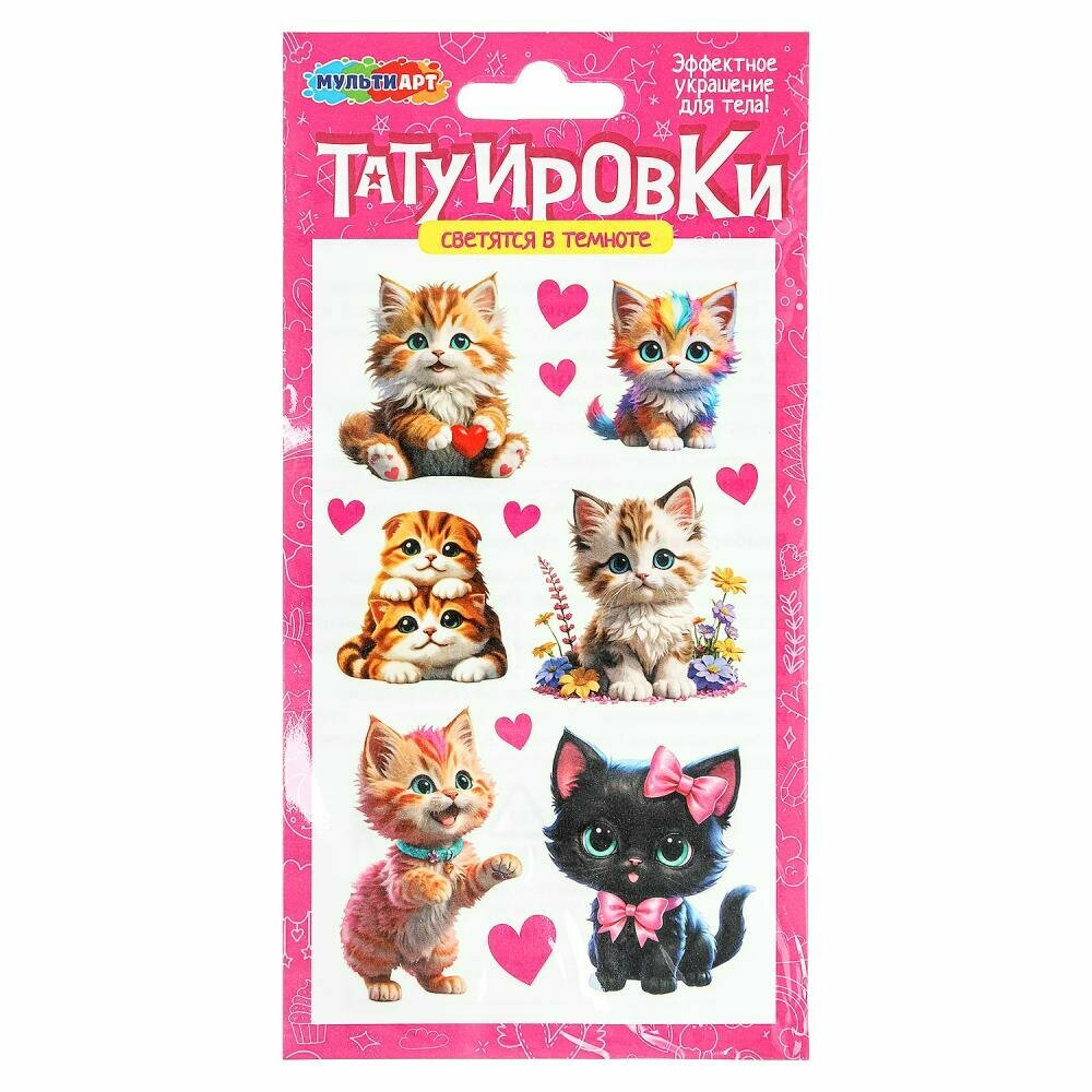Тату Котики, светящиеся в темноте, 1 лист, MultiArt TATTOO-122133