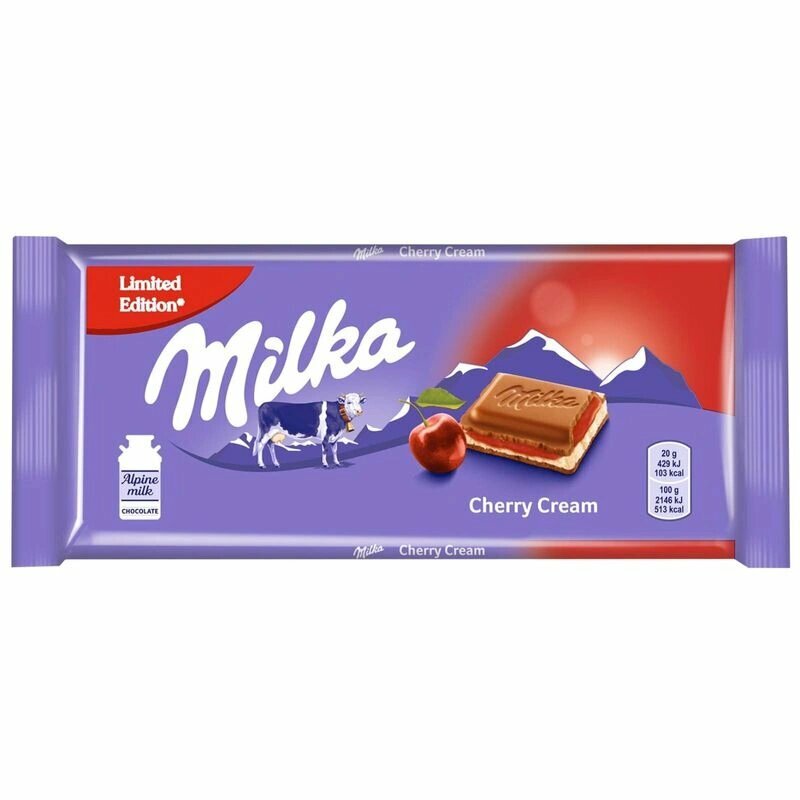 Шоколад MILKA "Cherry", молочный, с вишневой начинкой, 100 г