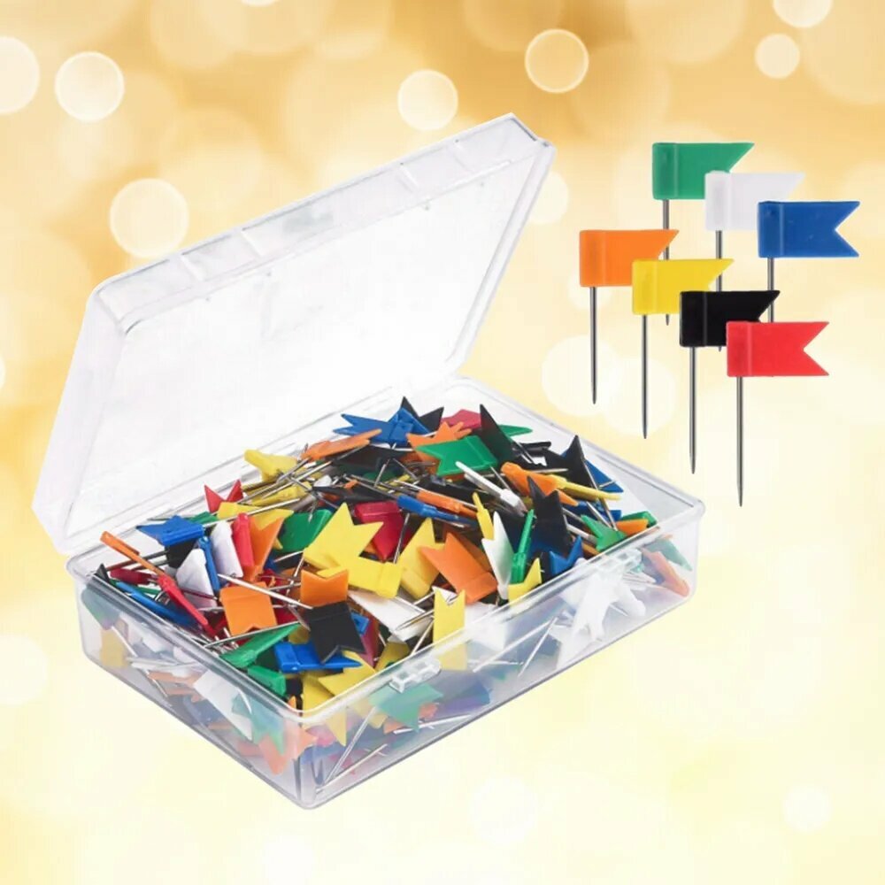 100 Штук Флажков для Карты, Стальные Булавки с Пластиковыми Головками, Для Школьных И Офисных Использований