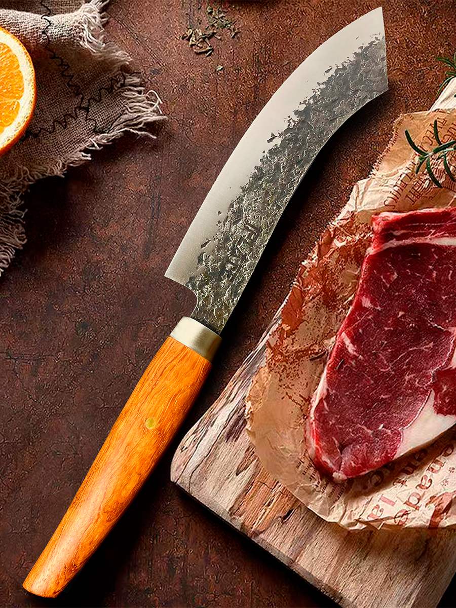 Нож кухонный Бутчер мясной ручной ковки, универсальный поварской в подарочной упаковке, длина лезвия 21 см.