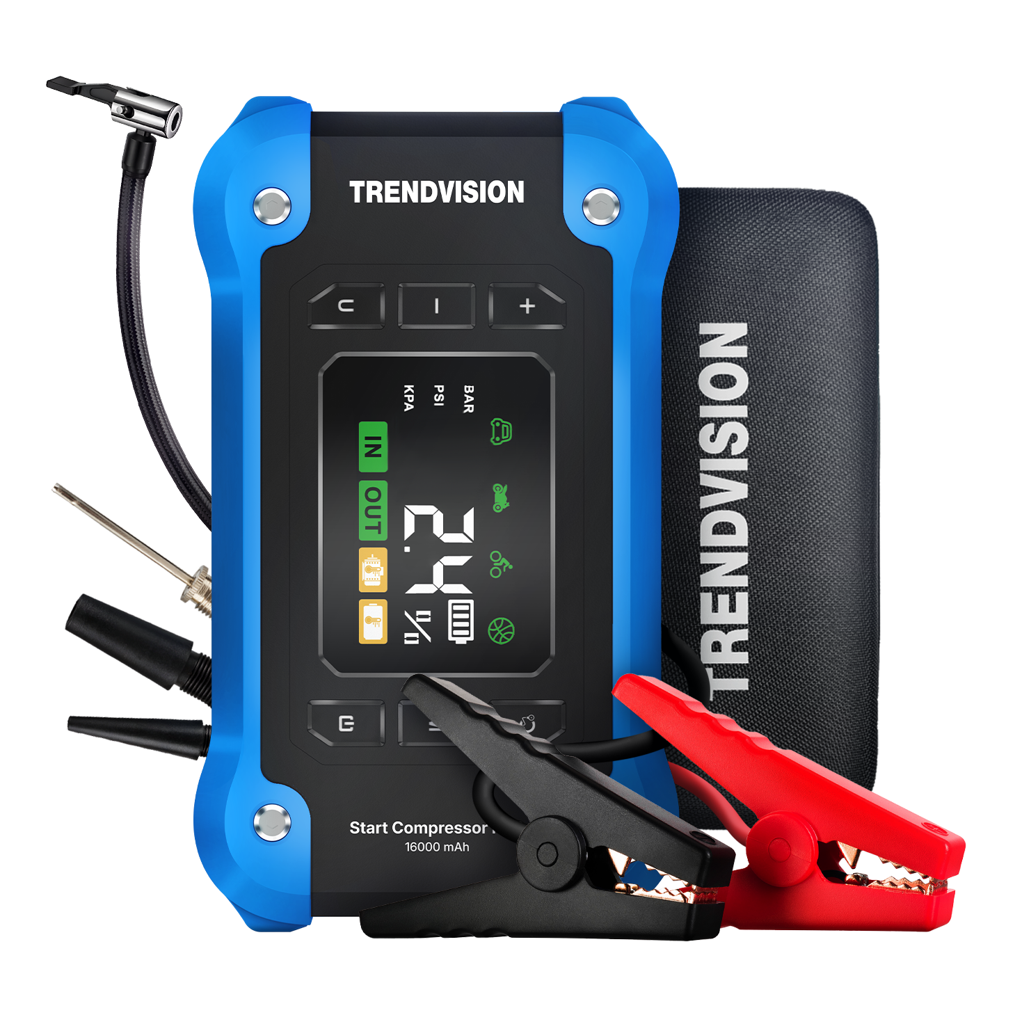 Компрессор TrendVision Start Compressor PRO, 1600А, USB, 4в1, с фонариком, 16000мАч
