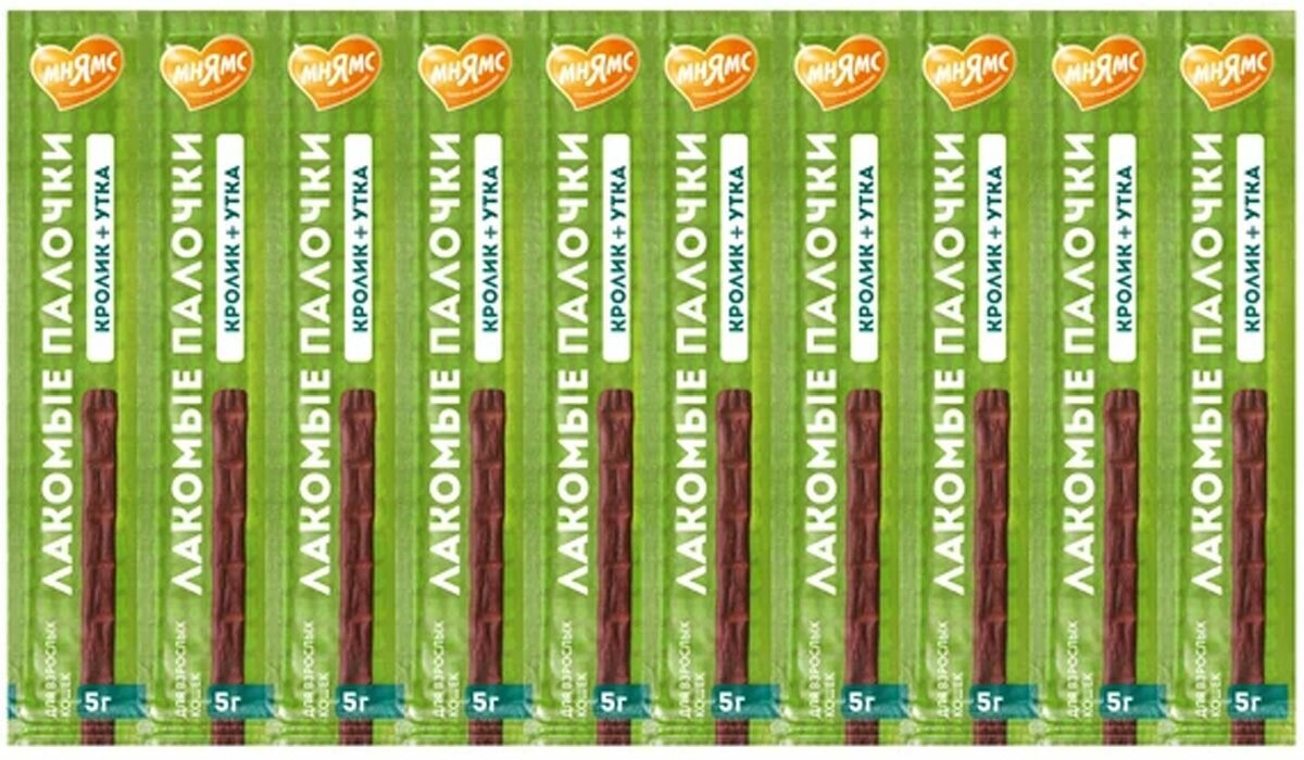 Лакомство Мнямс для кошек палочки с уткой и кроликом, 5 гр 10 шт