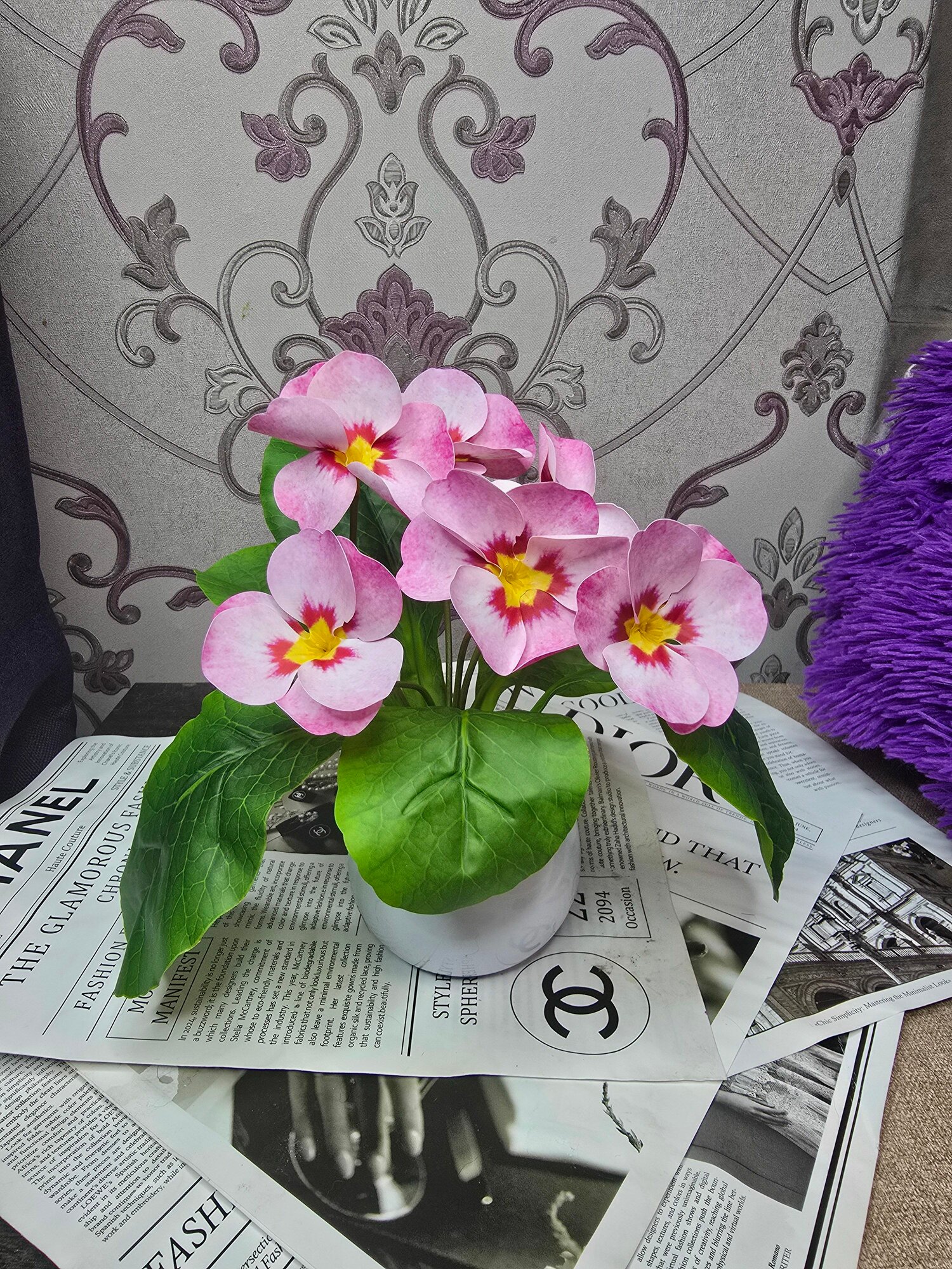 Искусственные цветы Holodilova "Анютины глазки", в горшке, розовые