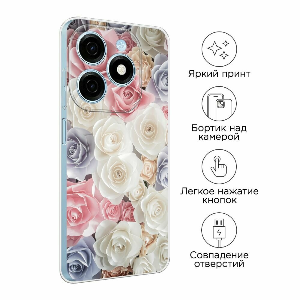 Чехол на Tecno Spark 20 / Текно Спарк 20 с принтом "Пастельные розы" — фото 1
