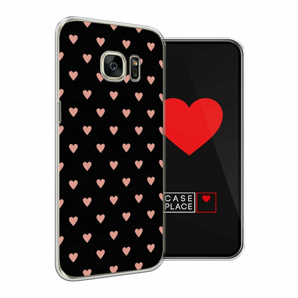 Чехол на Samsung Galaxy S7 / Самсунг Галакси С 7 с принтом "Розовые сердечки" — фото 1