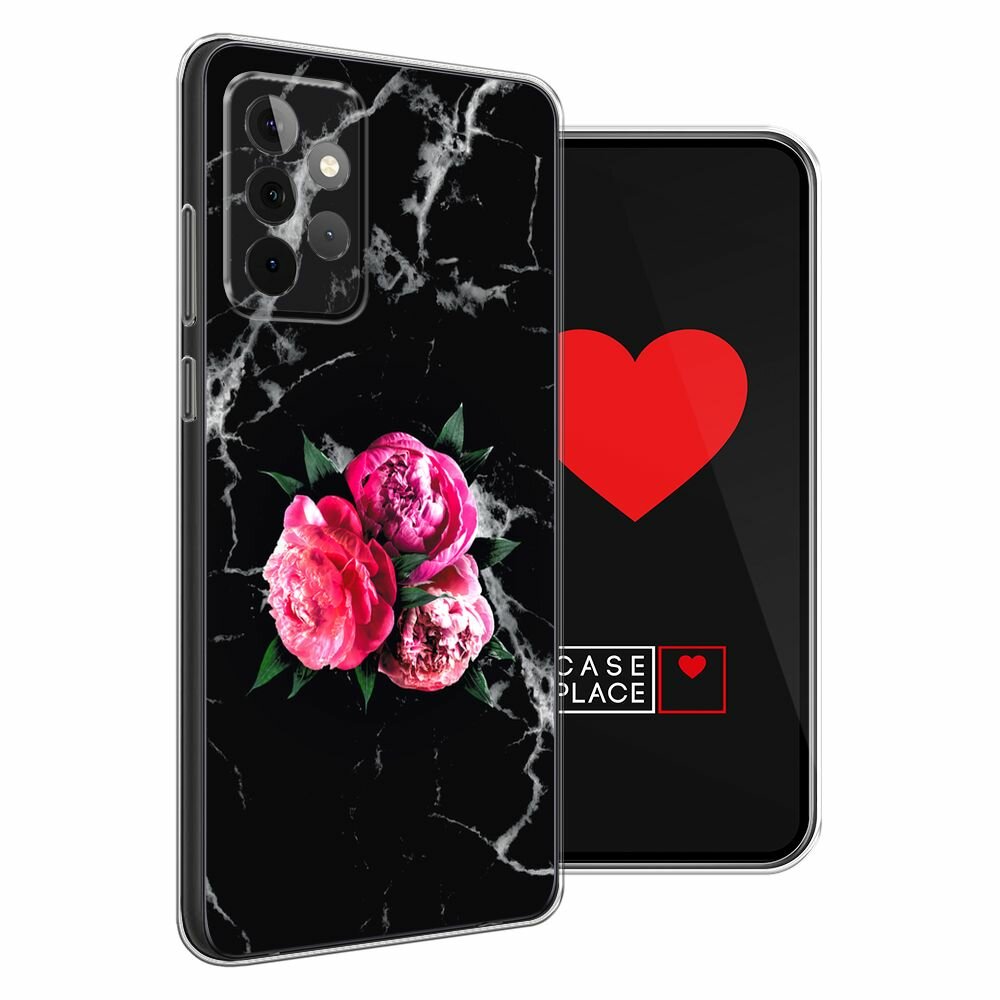 Чехол на Samsung Galaxy A72 / Самсунг Галакси А72 с принтом "Букет на черном мраморе" — фото 1