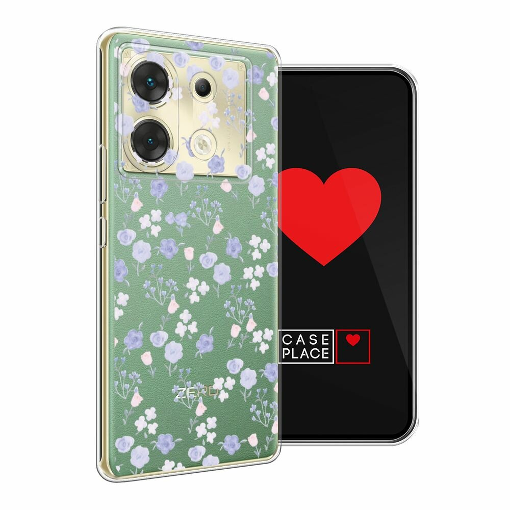 Чехол на Infinix Zero 30 5G / Инфиникс Зеро 30 5G с принтом "Сиреневые розы паттерн", прозрачный — фото 1