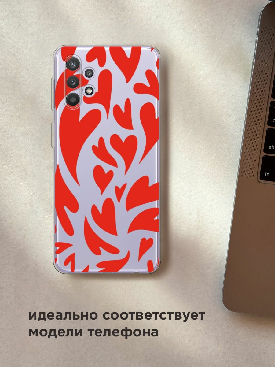 Чехол на Samsung Galaxy A32 / Самсунг Галакси А32 с принтом "Crazy hearts 2 - 14 февраля", прозрачный — фото 1