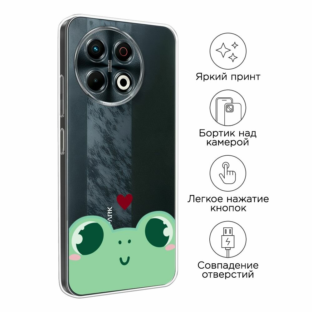 Чехол на Tecno Spark 30 Pro / Текно Спарк 30 Про с принтом "Влюблённая лягушка - 14 февраля", прозрачный — фото 1