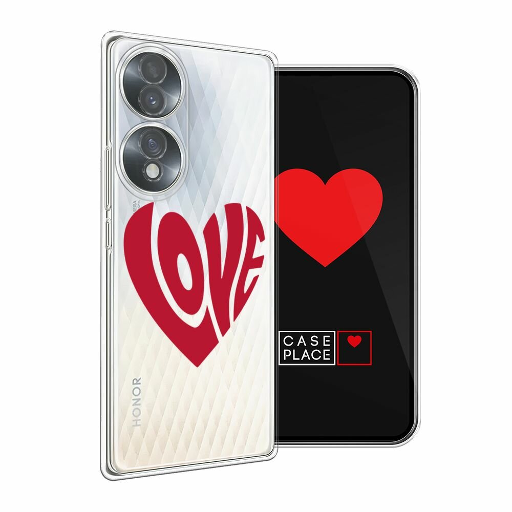 Чехол на Honor 70 / Хонор 70 с принтом "Love heart 2 - 14 февраля", прозрачный — фото 1