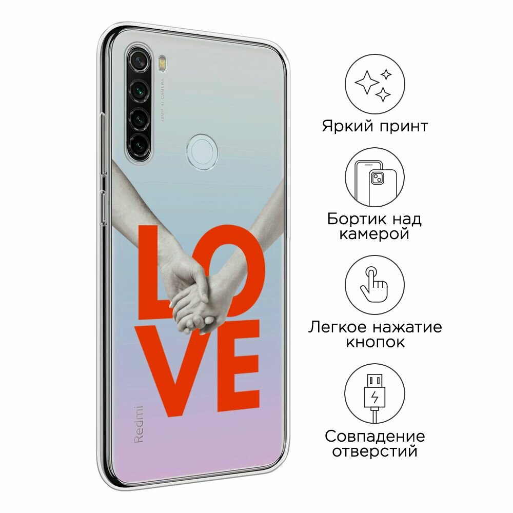 Чехол на Xiaomi Redmi Note 8T / Сяоми Редми Нот 8Т с принтом "Love holding hands - 14 февраля", прозрачный — фото 1