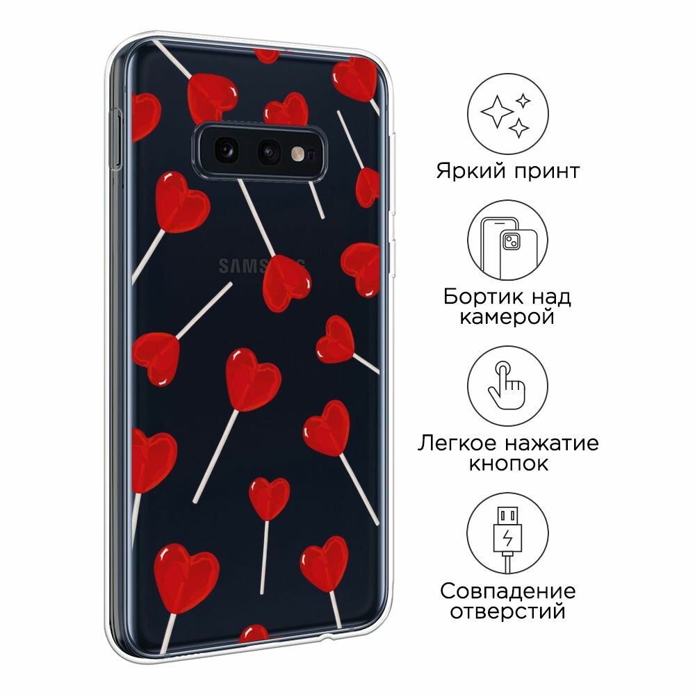 Чехол на Samsung Galaxy S10E / Самсунг Галакси S10E с принтом "Сердечки-леденцы 2 - 14 февраля", прозрачный — фото 1