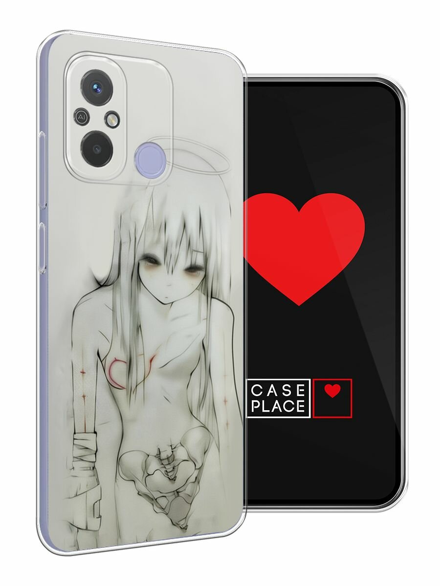 Чехол на Xiaomi Redmi 12C/Poco C55 / Редми 12C/Поко С55 с принтом "Аниме рисунок чёрно-белый" — фото 1