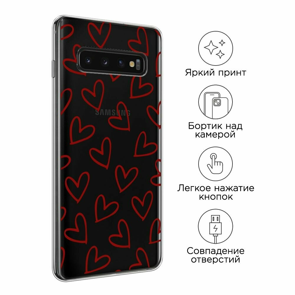 Чехол на Samsung Galaxy S10 + / Самсунг Галакси S10 Плюс с принтом "Little hearts doodles 2 - 14 февраля", прозрачный — фото 1