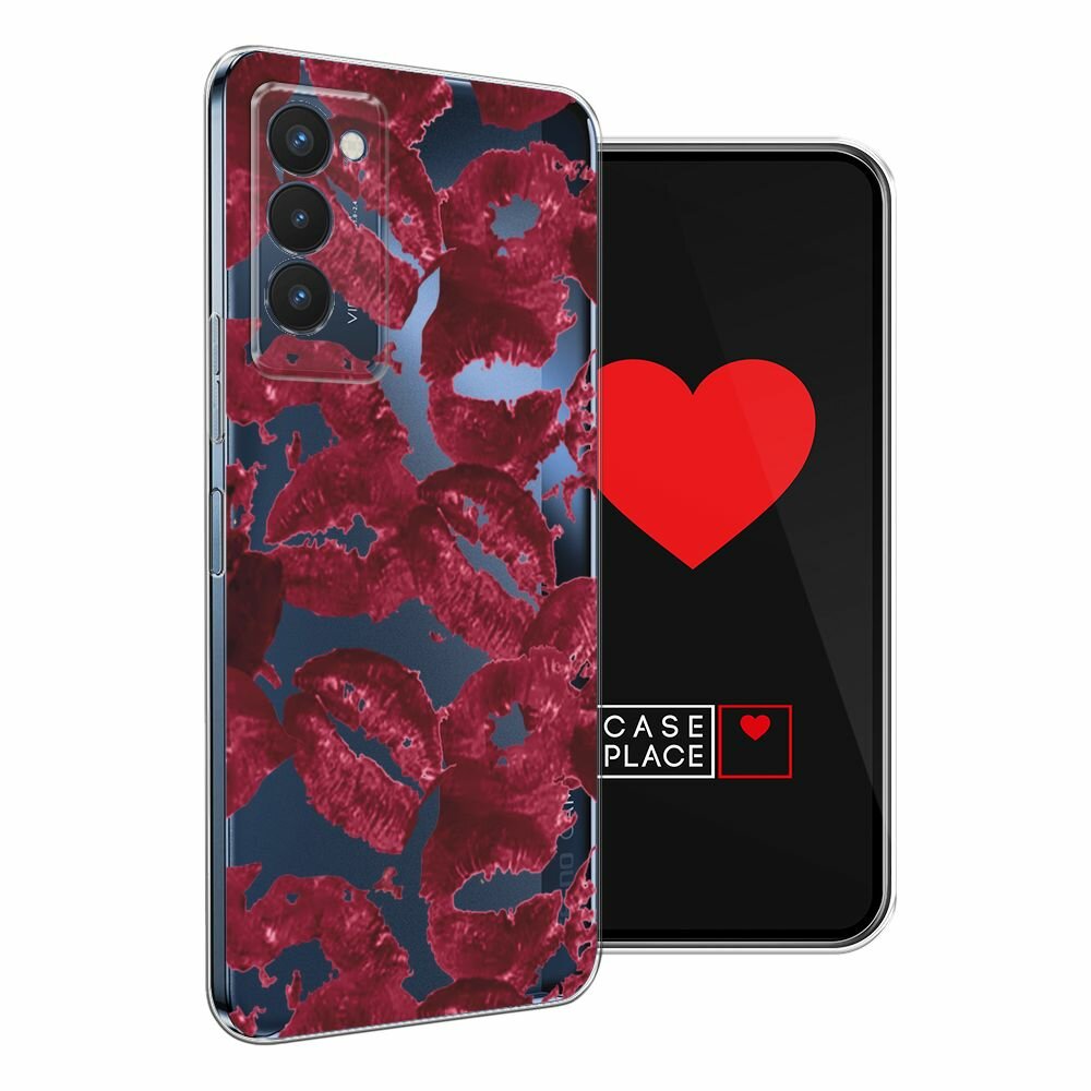 Чехол на Tecno Camon 18P / Техно Камон 18Р с принтом "Помада паттерн 2", прозрачный — фото 1