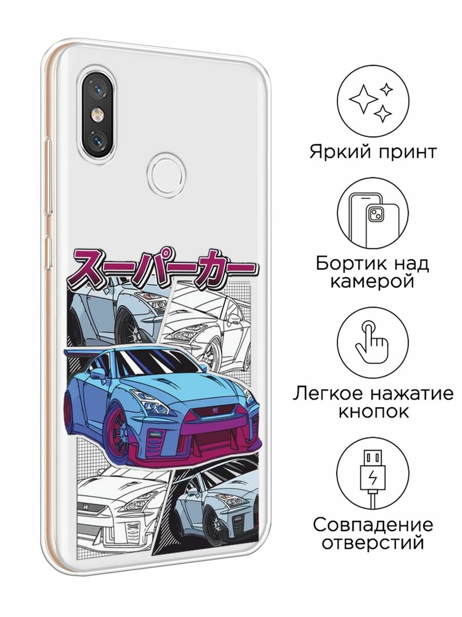 Чехол на Xiaomi Mi 8 / Сяоми Ми 8 с принтом "JDM коллаж", прозрачный — фото 1