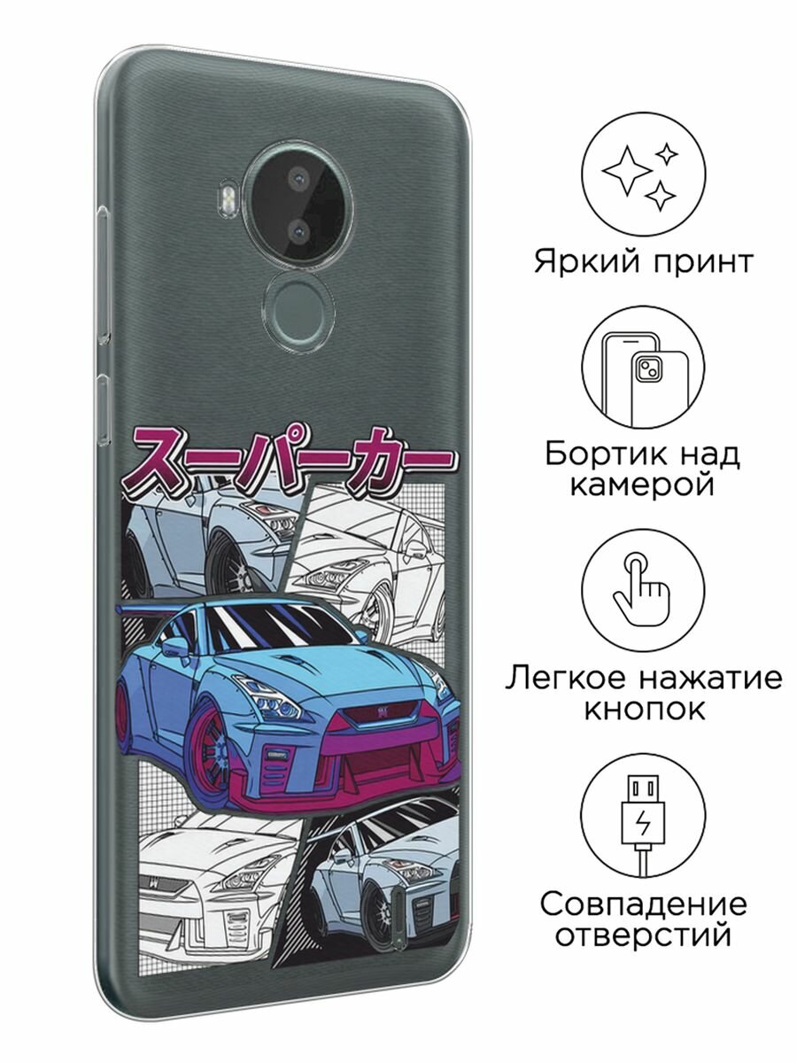Чехол на Nokia C30 / Нокия C30 с принтом "JDM коллаж", прозрачный — фото 1