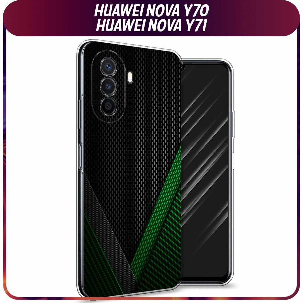 Чехол на Huawei Nova Y70/Y71 / Хуавей Нова Y70/Y71 с принтом "Зеленый карбон"