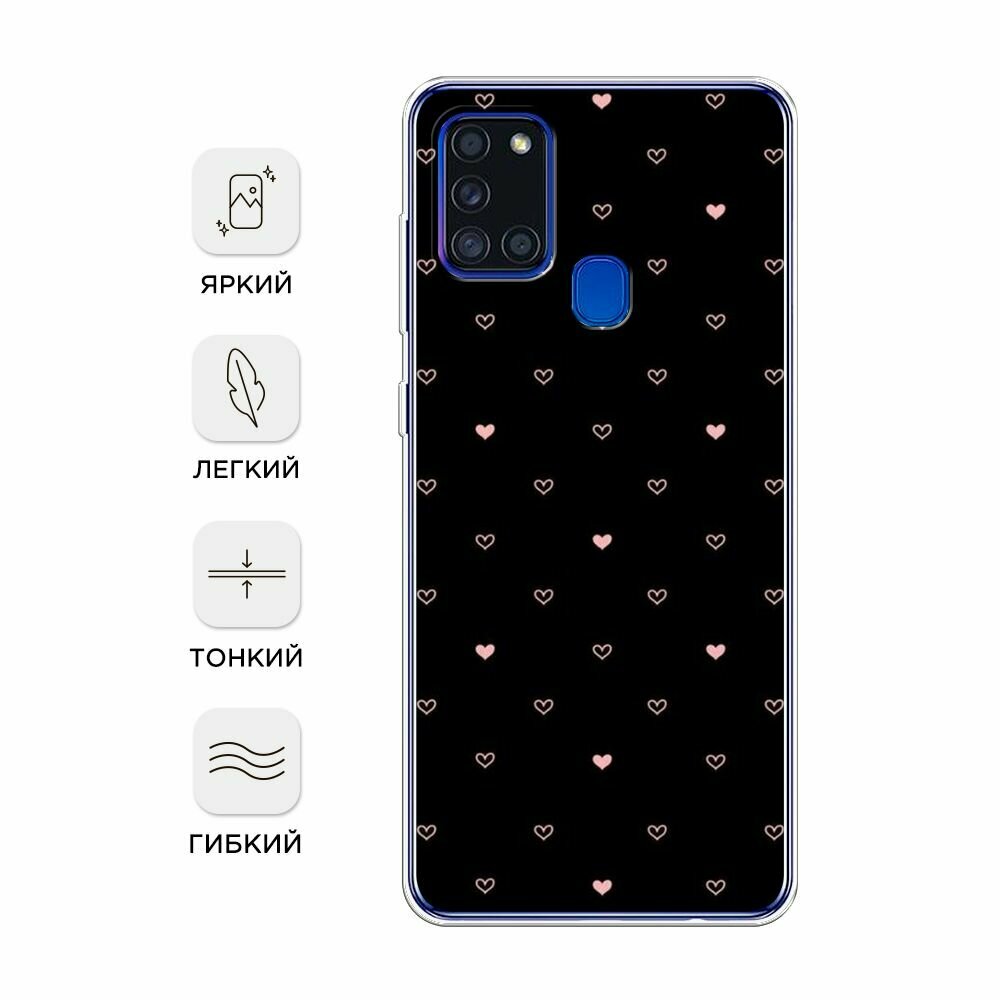 Чехол на Samsung Galaxy A21s / Самсунг Галакси A21s с принтом "Черный фон и сердечки" — фото 1