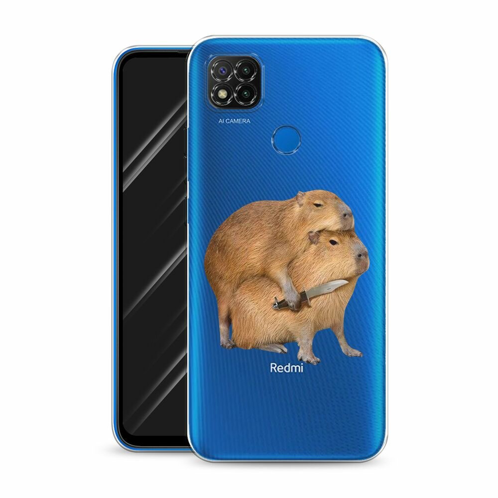 Чехол на Xiaomi Redmi 9C / Сяоми Редми 9C с принтом "Капибара с ножом", прозрачный — фото 1