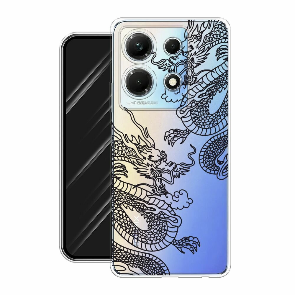Чехол на Infinix Note 30 4G / Инфиникс Нот 30 4G с принтом "Два китайских дракона", прозрачный — фото 1