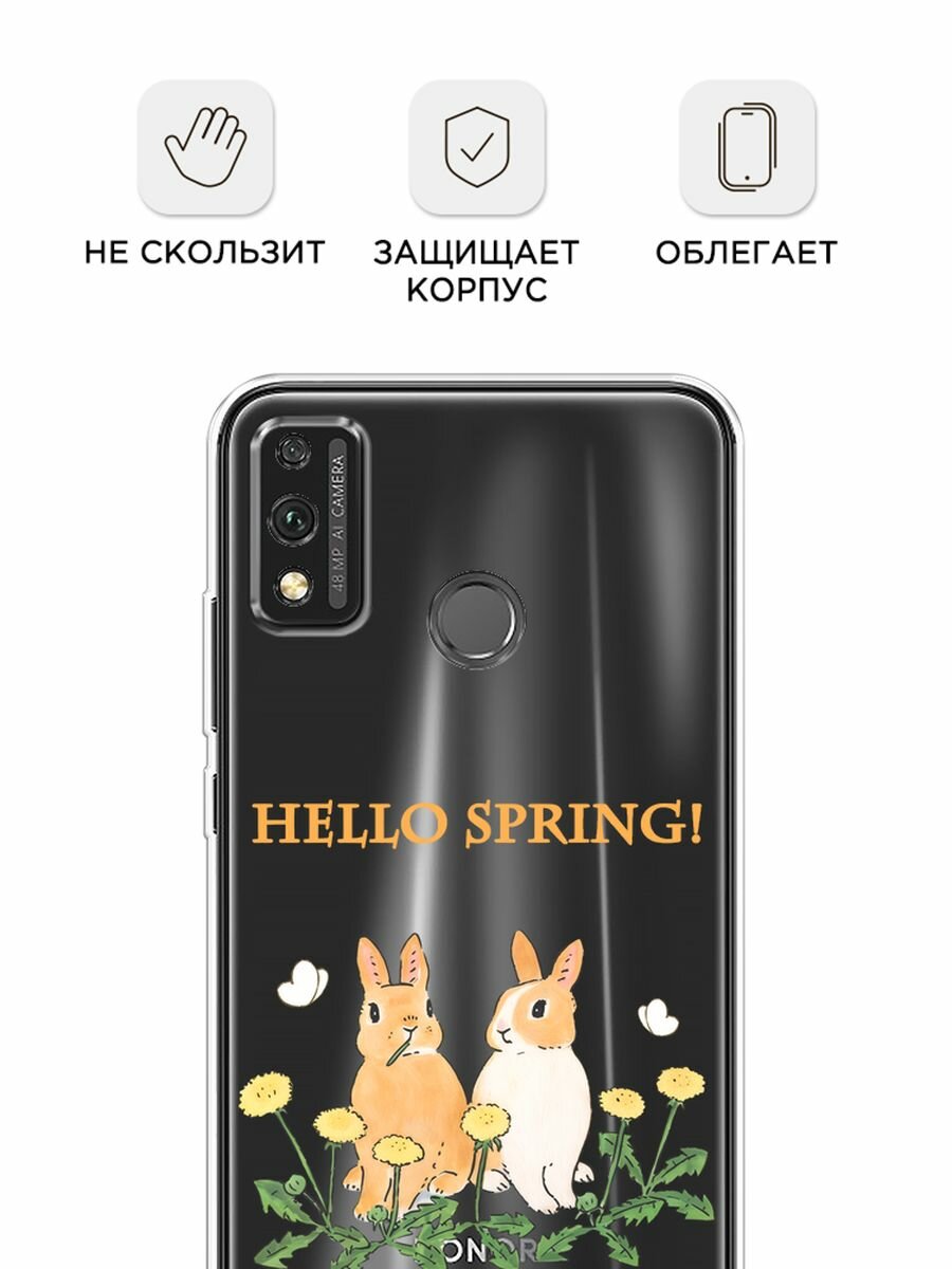 Чехол на Honor 9X Lite / Хонор 9X Лайт с принтом Весенние кролики, прозрачный — фото 1